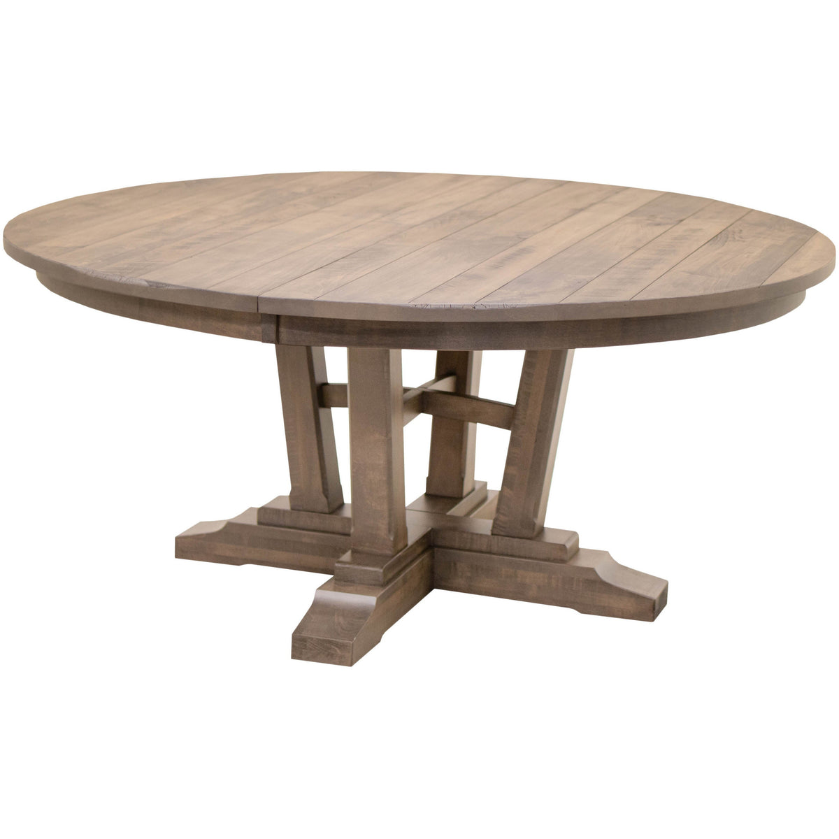 Alberta Maple Wood Round Extending Dining Table in Driftwood – Upstate Amish Furniture