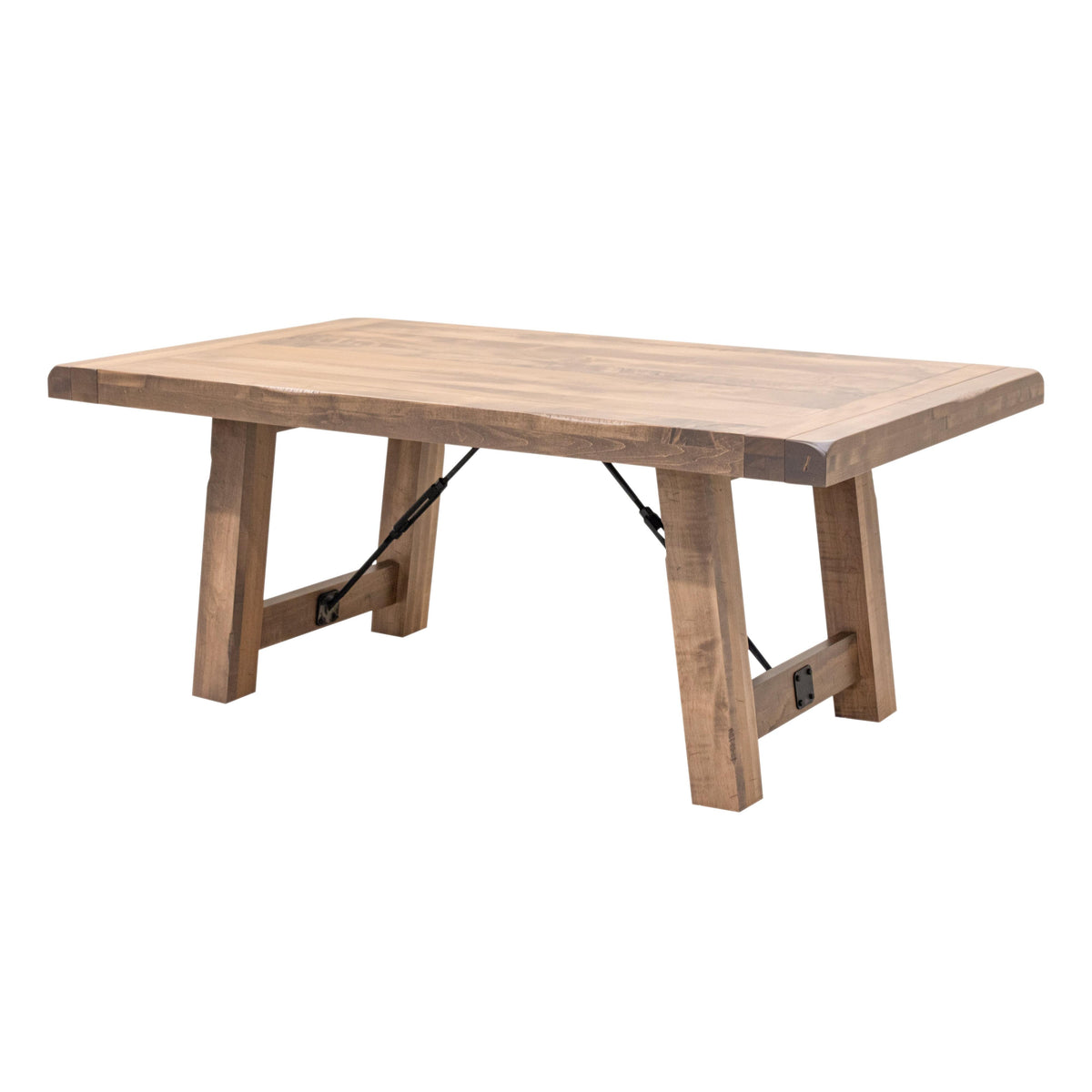 Settler's Trestle Maple Wood Extending Dining Table in Willowbend – Upstate Amish Furniture