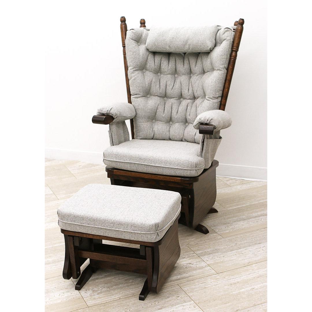 Traditional Oak Wood Swivel Glider Rocker & Ottoman in Asbury Brown ...