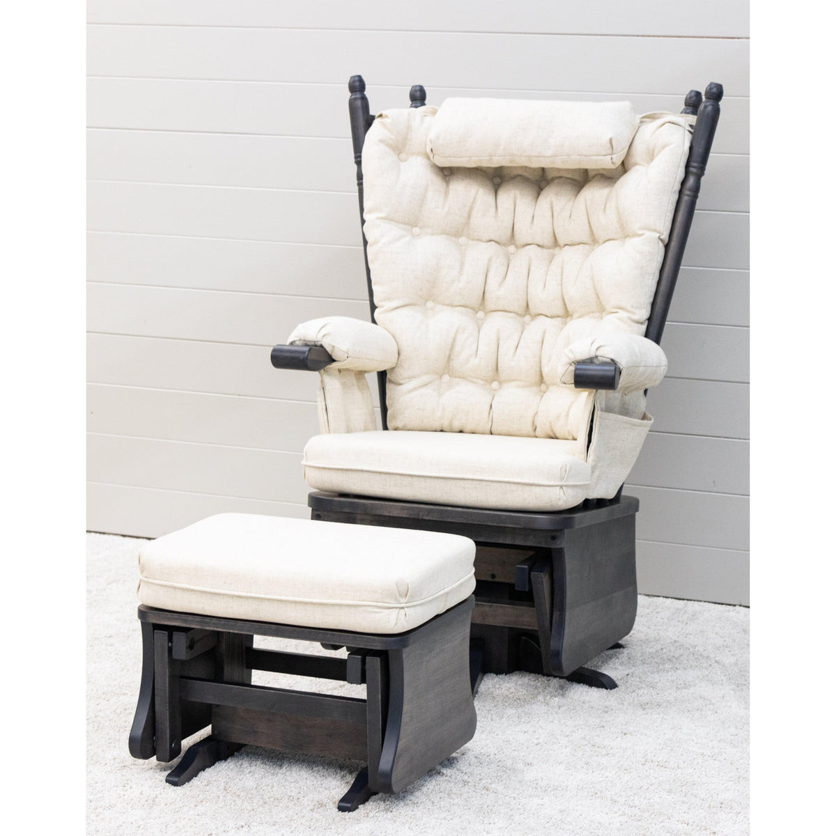 Traditional Maple Wood Swivel Glider Rocker & Ottoman in Stone Brown ...