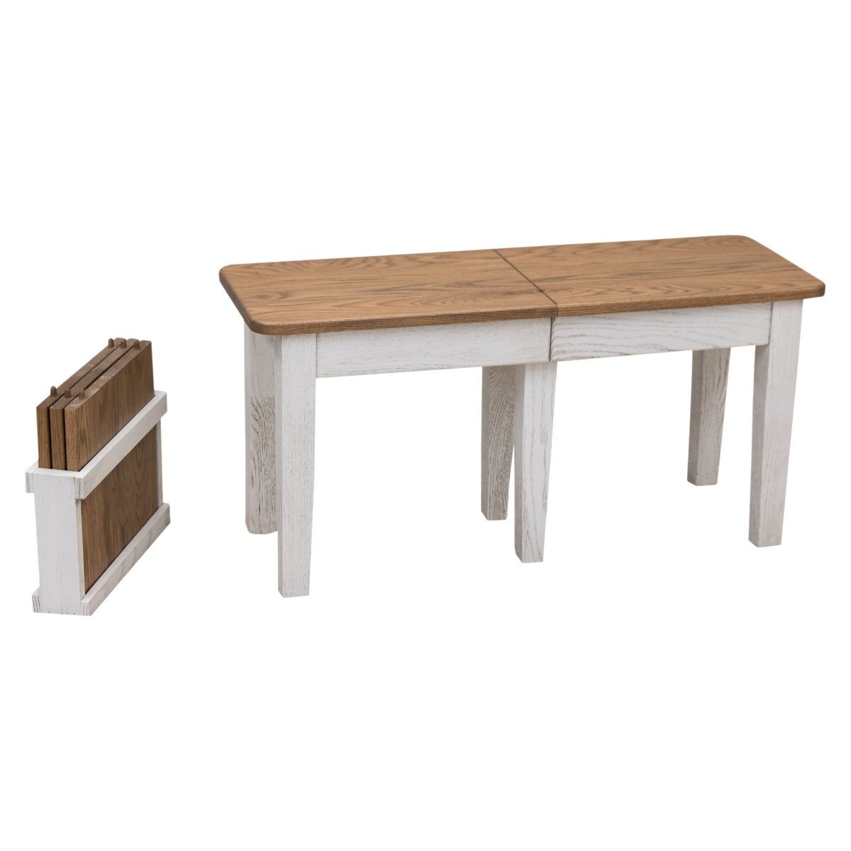 Shaker Solid White & Oak Wood Expandable Bench with Cocoa Light Top ...