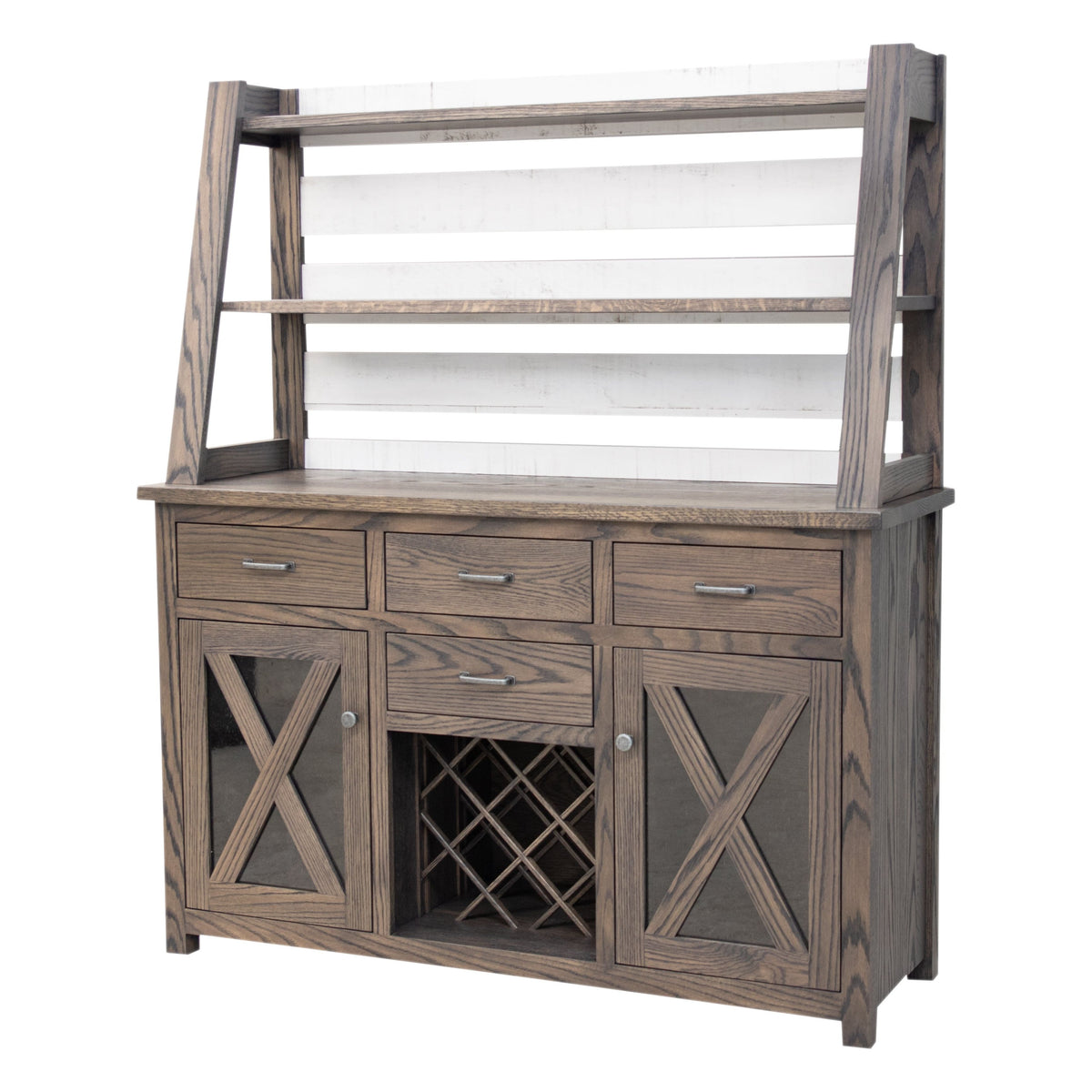 Farmhouse Solid Maple & Oak Wood Wine Buffet with Hutch Topper ...