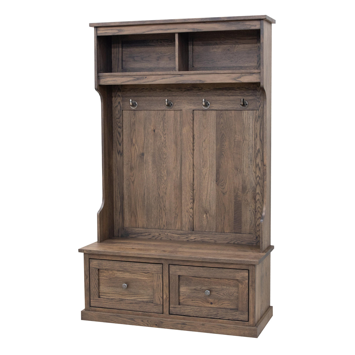 Hartford Solid White Oak Wood Hall Tree Bench in Stone Brown – Upstate ...