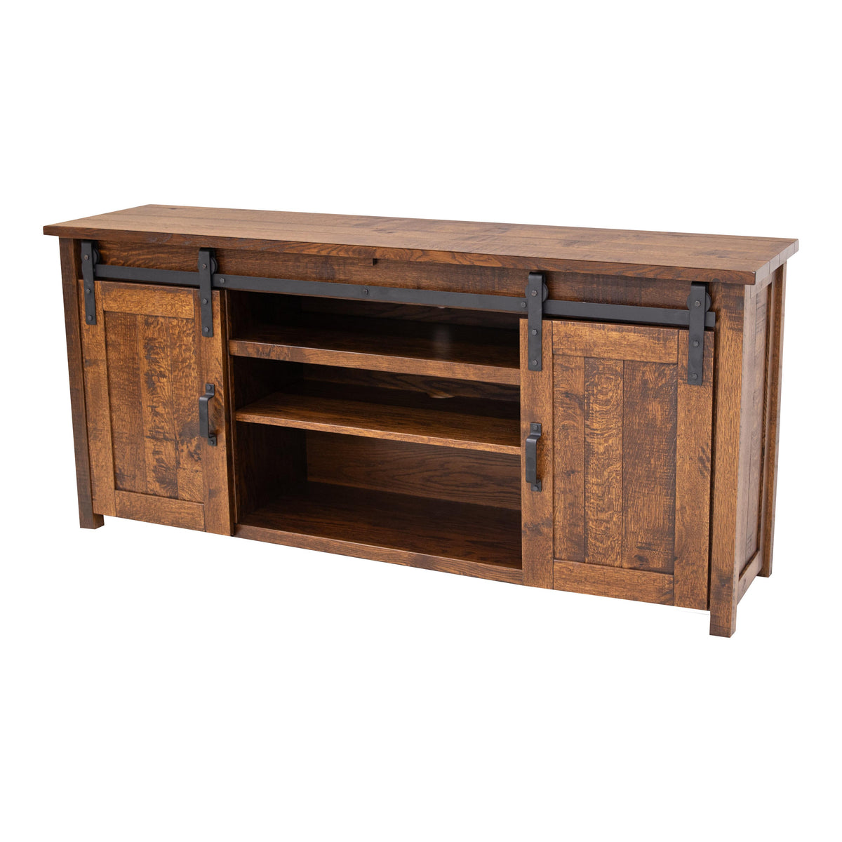 Arcadia 72" Quarter Sawn Oak Wood Sliding Barn Door Post TV Console ...